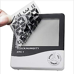 HTC-1 Digital Thermometer Hygrometer Clock Alarm/Alarm Calendar 5 Functions Large Screen Desktop Stand & Wall Mount White Thermometer Hygrometer Digital