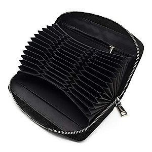 ANDOILT Genuine Leather Wallet for Women Men RFID Blocking Credit Card Holder Zipper Purse Cell Phone Handbag Huge Storage Capacity Black&Silver Chain