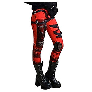 Aniywn Women's Gothic Lace Up Leggings Skinny Pants High Waist Slim Rocker Distressed Punk Leggings Red