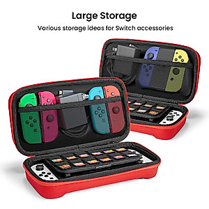 tomtoc Carrying Case for Nintendo SwitchOLED Model, Large Travel Switch Case with Pocket for Pro Controller, Joycon Grip or AC Adapter, Protective Portable Carry Case with 24 Game Cartridges,