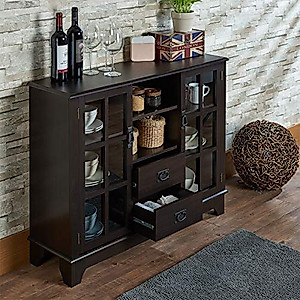 Knocbel Contemporary Console Table Buffet Sideboard Storage Cabinet with 2-Drawer, 2 Open Compartments & 2 Glass Doors, 42" L x 12" W x 32" H (Espresso)