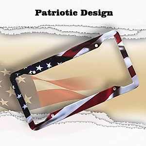 American Flag License Plate Frame Holder - 2 Pack Universal Aluminum Matte Stripe US Flag Gloss Patriotic Car Plate Frame Covers with Free Screws Fasteners Caps