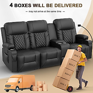 YONISEE 3 Seat Recliner Sofa, Large Reclining Sofa with Storage Console, Manual Reclining Chair with USB Ports, 2 Cell Phone Holder, 3 Seater Loveseat Recliner Couch for Living Room