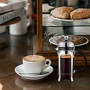 EAXCK 12oz French Press Coffee Maker, 304 Stainless Steel Coffee Press 4 Level Filtration System, Heat Resistant Thickened Borosilicate Glass, Easy Clean,100% BPA Free, Suitable for Single Person Use