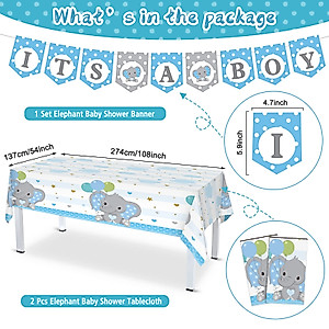 171 Pcs Elephant Theme Baby Shower Decorations for Boys It's a Boy Banners Blue Plate Napkins Cups Disposable Forks Tableware Tablecloth Elephant Decorations Set for Girl Birthday Party, Serves 24