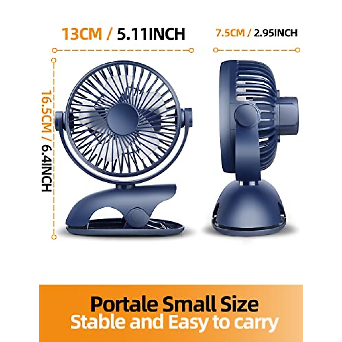 Viniper Rechargeable Clip Fan, Battery Operated Fan : 4 Speeds Strong Wind & 360° Rotation, Sturdy Clamp, Portable Clip on Fan, Quiet and Powerful for Home Office Travel Camping (Blue)