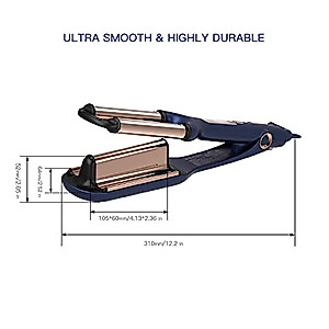 MIRACOMB Ion Titanium Deep Waver Smart Crimping Iron Hair Crimper, Digital Heat Settings, Auto Off, Dual Voltage, Royal Blue