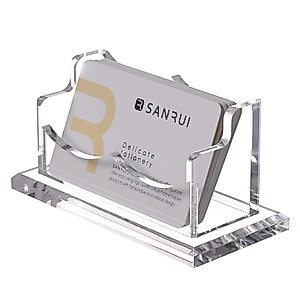 SANRUI Clear Horizontal Business Card Holder Stand for Desk, Acrylic Desktop Display Name Cards Holders Organizer Storage Rack,for Exhibition, Home , Office ,1 Tier 1 Pocket , 60 Card Capacity