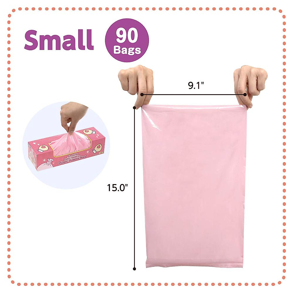 BOS Amazing Odor Sealing Baby Diaper Disposal Bags - Durable and Unscented [Size: S, Color: Pink] (150 count, Pack of 1) (150 Bags)
