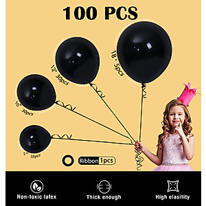 Ponamfo Black Party Latex Balloons - 100Pcs 18"+12"+10"+5" Ballons Balloon Arch Kit as Birthday Party Balloons Baby Shower Balloons Wedding Anniversary Bridal Shower Party Decorations