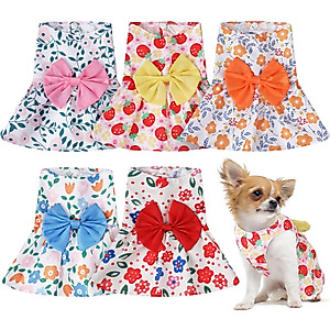 5 Pieces Dog Dresses for Small Dogs Girls Floral Puppy Dresses Pet Dog Princess Bowknot Dress Cute Doggie Summer Outfits Dog Clothes for Yorkie Female Cat Small Pets, 5 Styles (Fresh Style,Small)