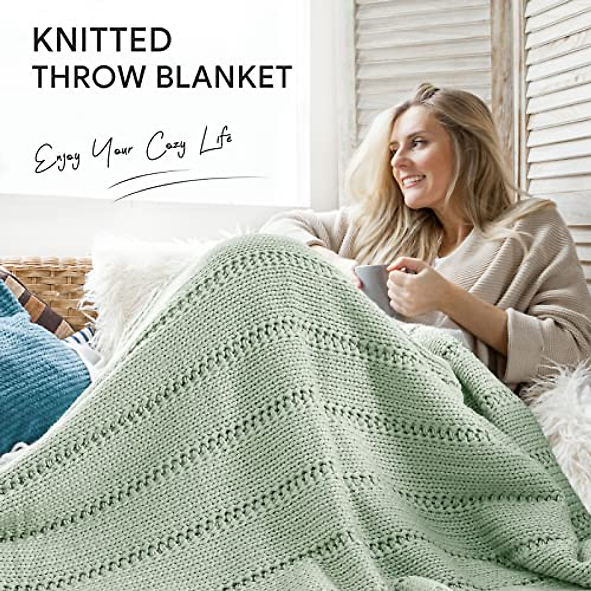RECYCO Cable Knit Sage Green Throw Blanket for Couch, Super Soft Warm Cozy Decorative Knitted Throw Blanket 2.3LB for Bed, Sofa, Chair 50"x60"