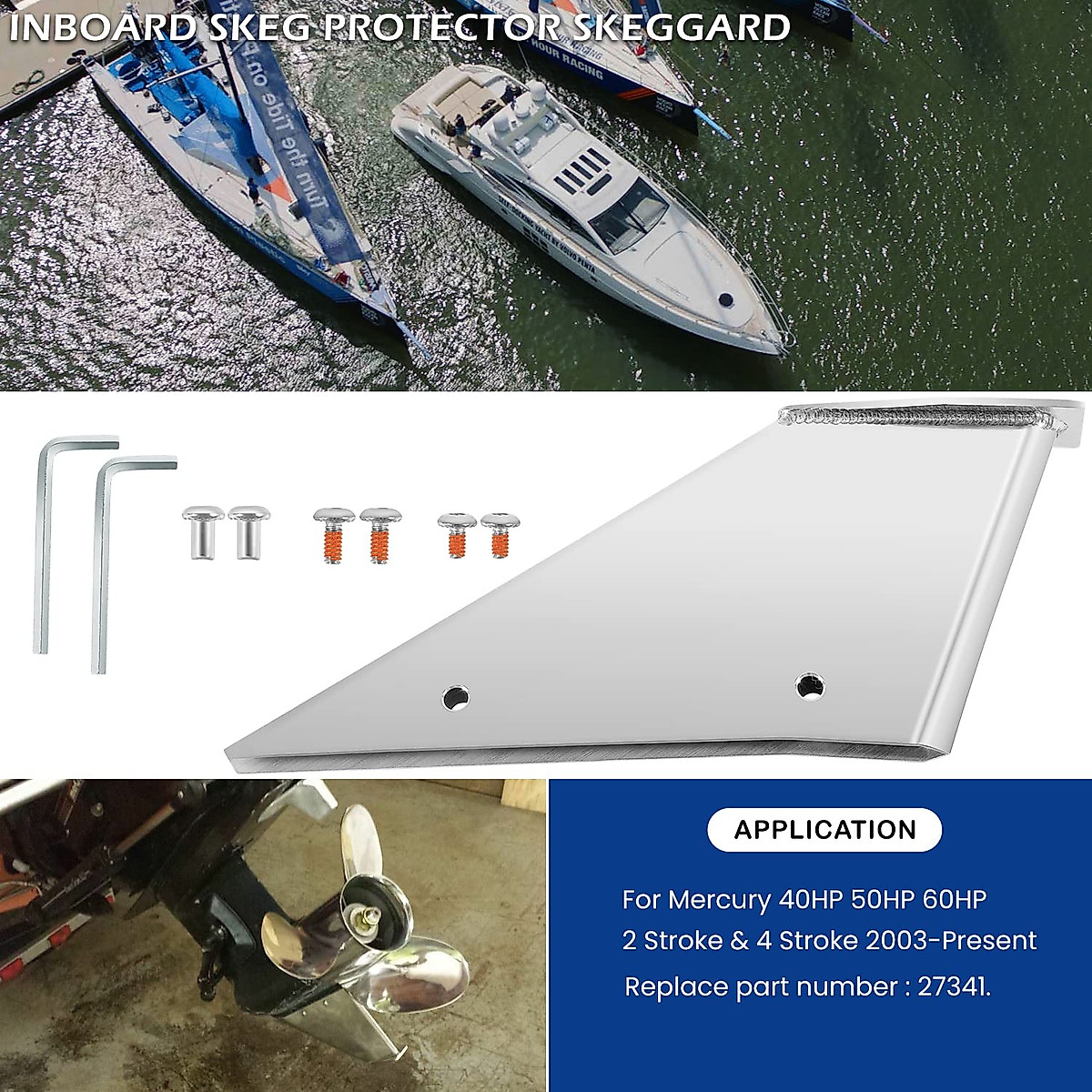 sevencow 27341 Skeg Guard for Mercury Mariner 40HP-50HP-60HP 2 & 4 Stroke 2003-Present & Evinrude Johnson 40HP 50HP 4 Stroke 1999-2003 Marine-Grade Stainless Steel Safe-Skeg