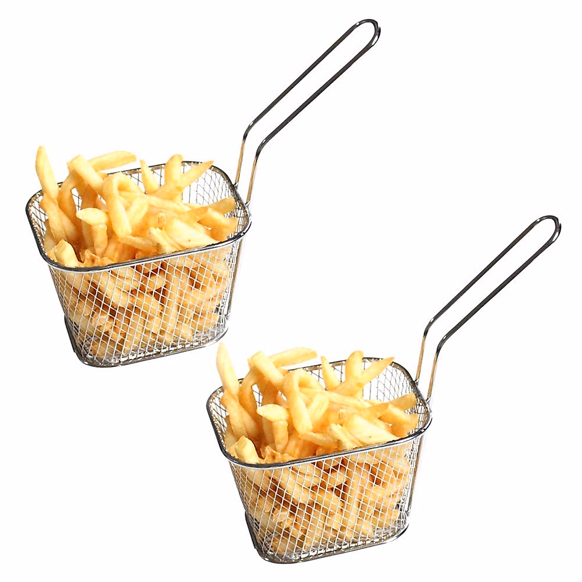 2 Pieces Mini Square Fry Baskets 3.7×1.65×2inch Odowalker Table Serving Frying Fries Chips Baskets French Fries Desk Food Presentation Mesh Basket Kitchen Cooking Tool