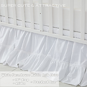 Brandream Gender Neutral Boho Bohemian Baby Girl Boy Nursery Crib Bedding Set - 3pc - Solid Color White Farmhouse Chic Unisex Elephant Embroidery Cotton Quilt Set