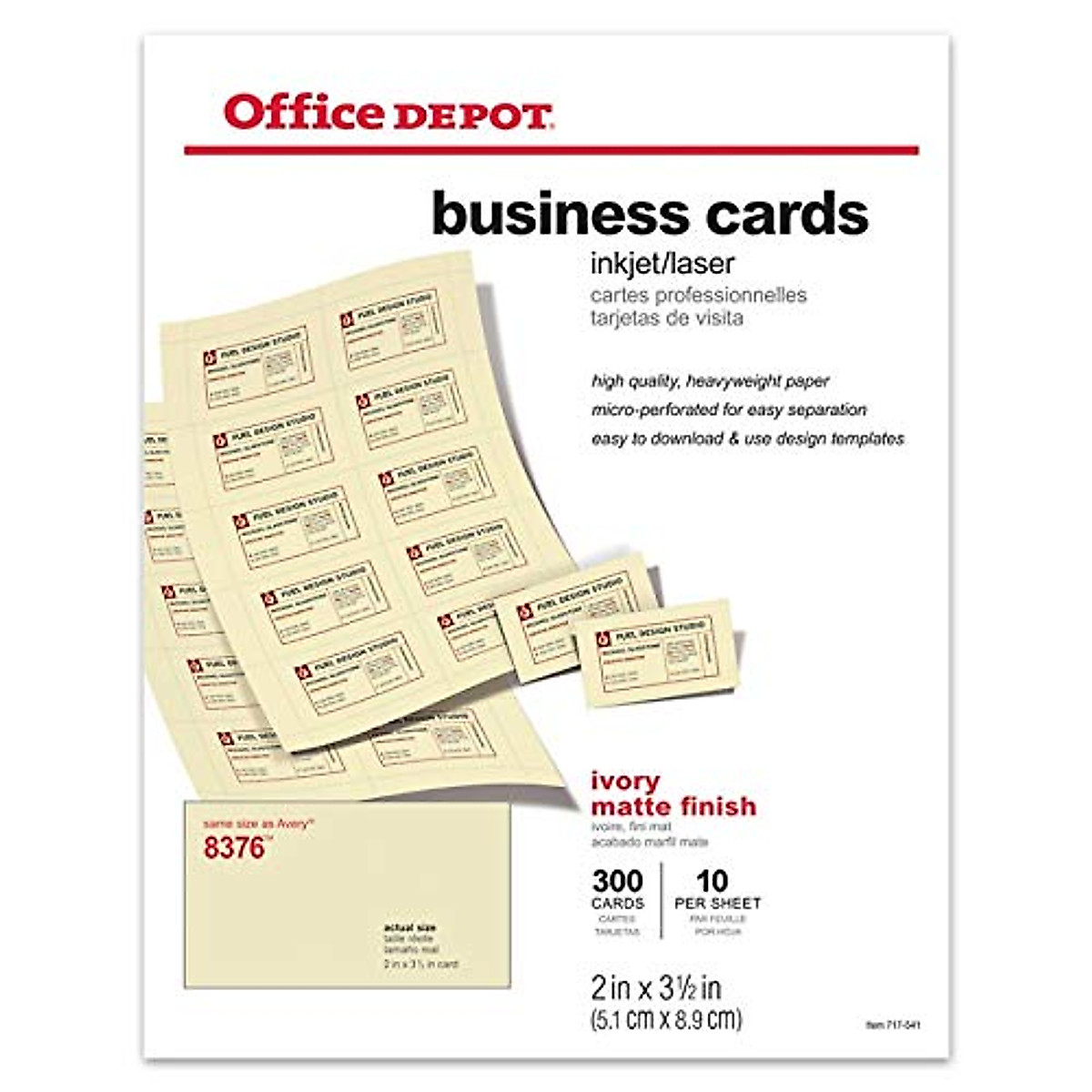 Office Depot(R) Laser/Inkjet Matte Business Cards, 2in. x 3 1/2in., Ivory, Box Of 300