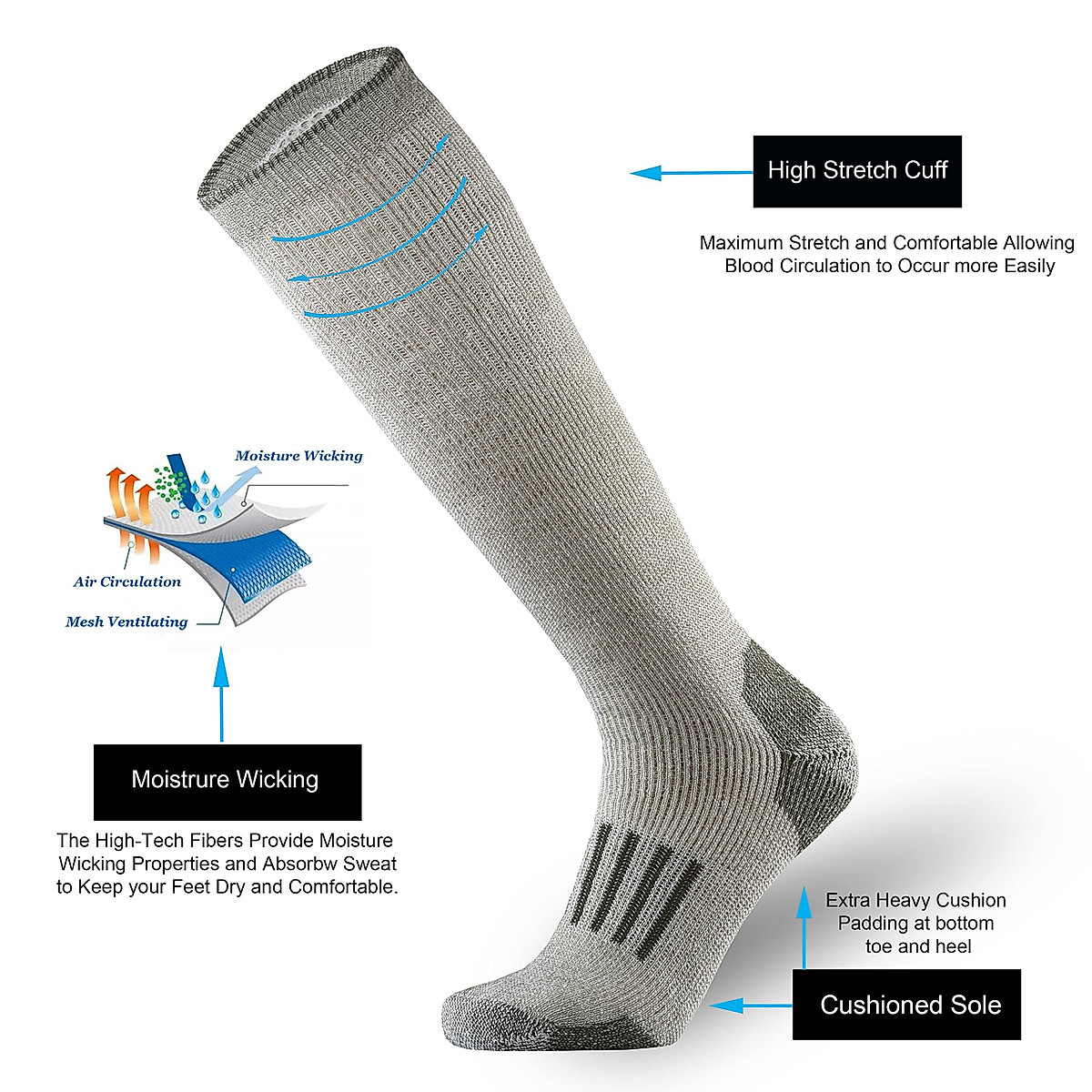 ONKE Men's Merino Wool Cushion Over the Calf Socks Heavyweight OTC Knee High Hiking Hunting Thermal Winter Western Work Boots(Green XL)