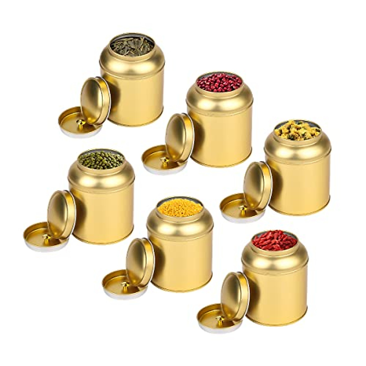 Fvstar 4pcs Tea Tin Canister with Airtight Double Lids 5 oz Can Box Loose Leaf Tea Canister Tea Bag Container Small Kitchen Canisters for Tea,Coffee,Sugar and Spices Storage (Gold)