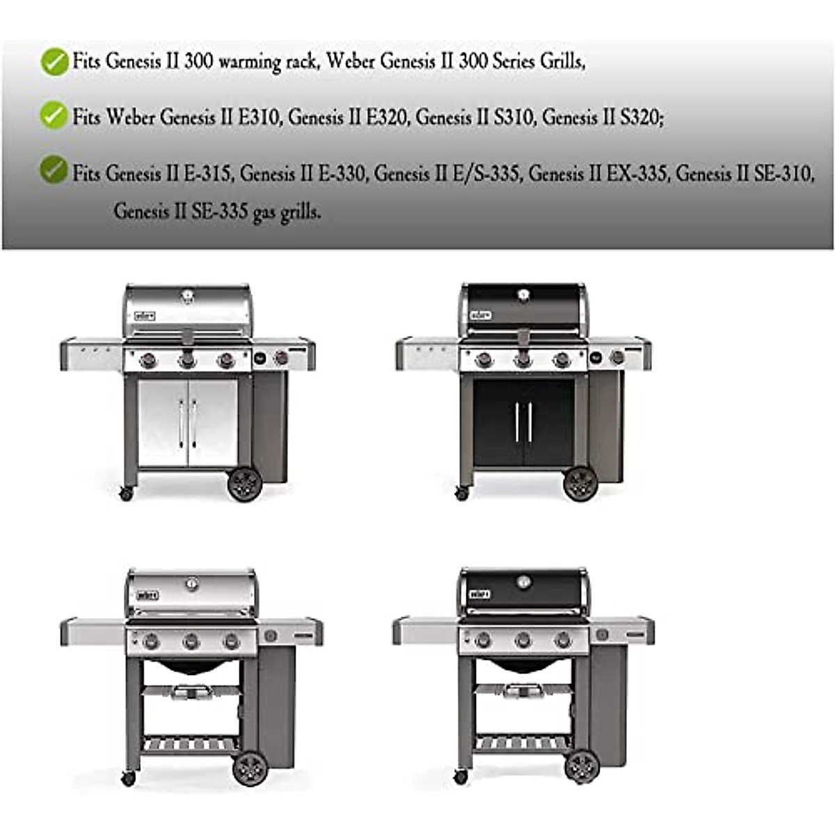 66044 Grill Warming Rack for Weber Genesis II 300 Series, Genesis II E-310 II E-315 II E-330 II E-335 II S-310 II S-335 Series Gas Grill, Stainless Steel Grill Grate