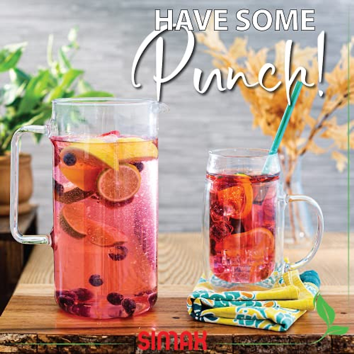 Simax Glass Pitcher, 64 Oz (2 Quart) Borosilicate Glass Water Pitchers, Hot and Cold Safe Sangria Pitchers, for Beverage, Iced Tea, Lemonade & Juice
