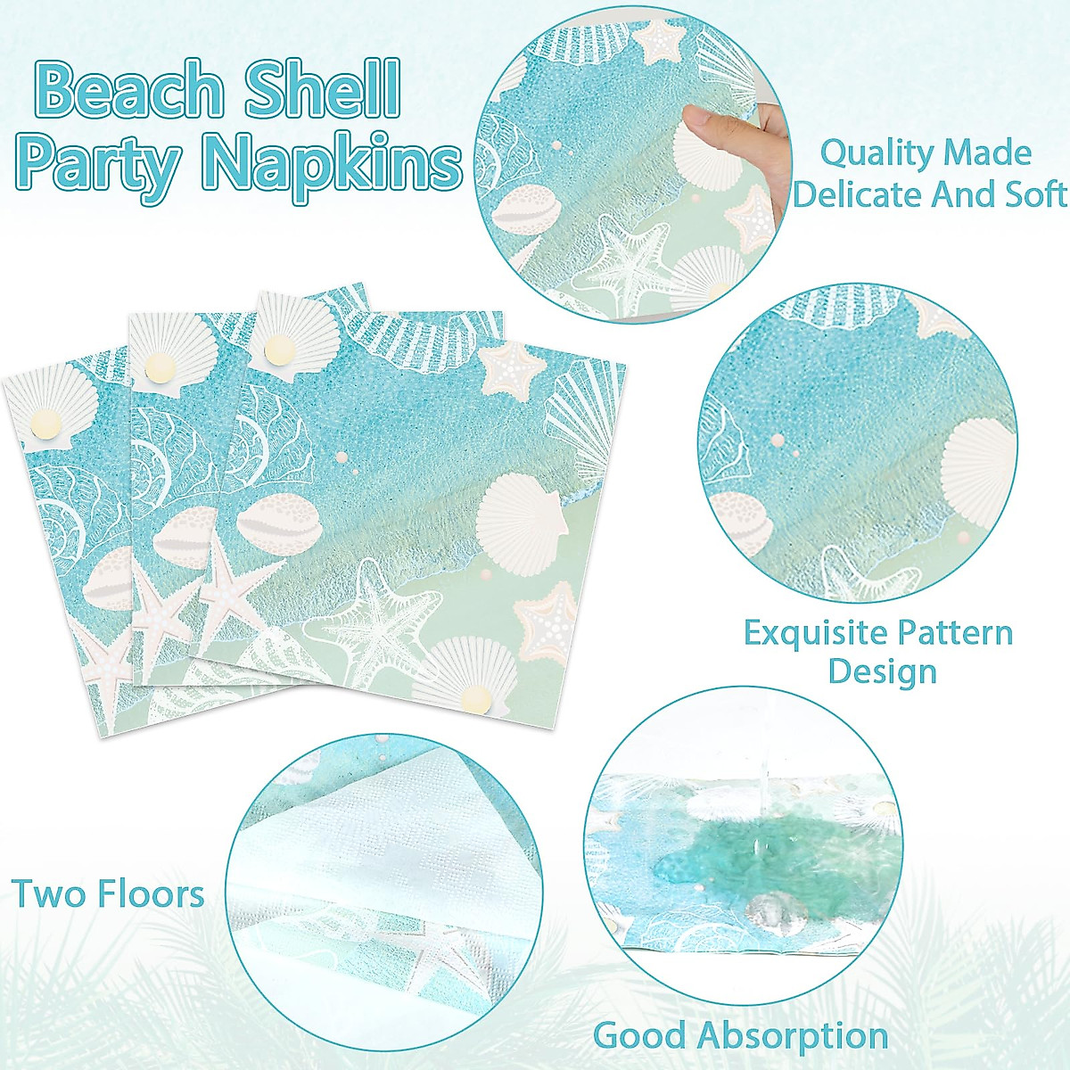 Naozinebi Seashell Beach Party Plates Napkin Fork Nautical Coastal Birthday Party Tableware Set Ocean Starfish Dinnerware Supply for Summer Holiday baby shower Wedding Bridal Decoration favor Serve 24