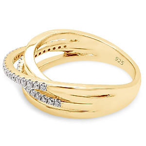 SAVEARTH DIAMONDS 1/4 cttw Round Cut Lab Created Moissanite Diamond Crossover Statement Ring Wedding Bands for Women In 14K Yellow Gold Over Sterling Silver (G-H Color,VVS1 Clarity,0.25 Cttw)-9