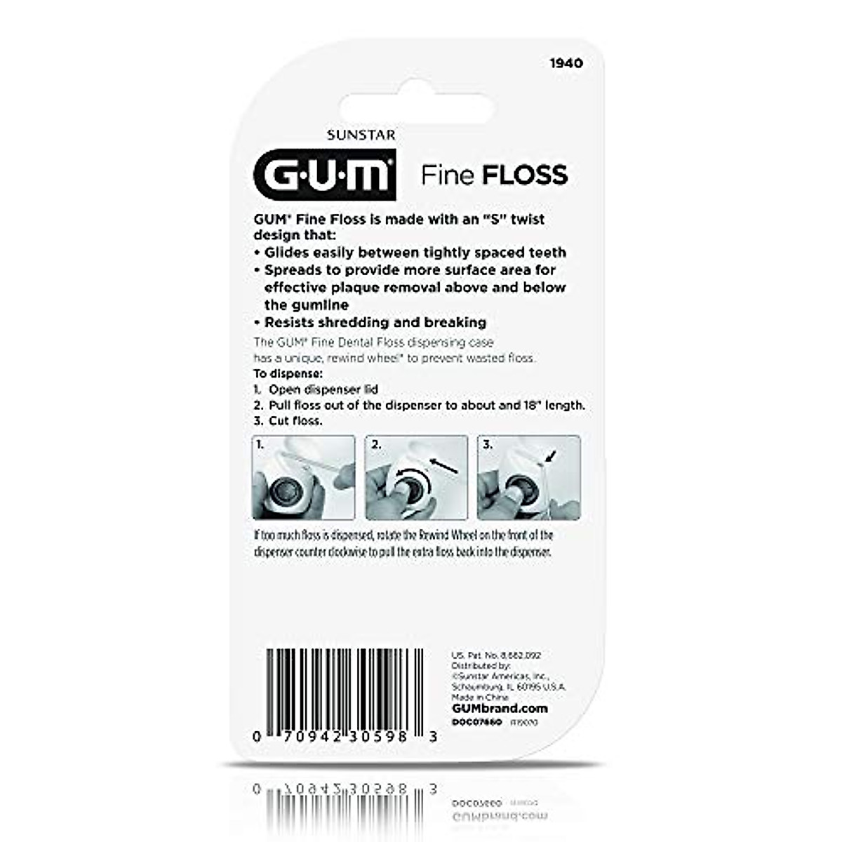 GUM Fine Waxed Dental Floss, Mint - 200 Yards (6pk)