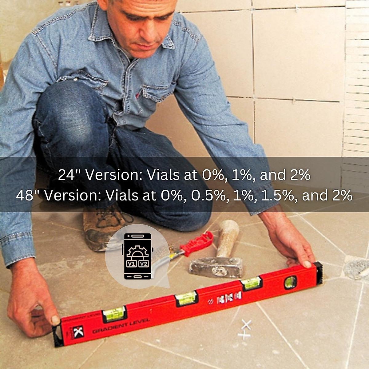 Kapro - 105 Topgrade Gradient Box Level - with Slope Measurements - Features Pre-Set Sloped Vials, Rubberized End Caps, Finely Milled Precision Surface - Hand Calibrated - Aluminum - 48 Inch