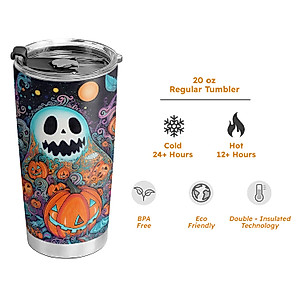 ORCAE 20oz Halloween Pumpkin Ghost Tumbler, Boo Boo Ghost, Trick or Treat, Halloween Gifts, Coffee Thermos, Stainless Steel Double Wall Vacuum Insulated Coffee Mug, Travel Cup with Lid - D