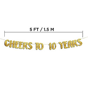 Cheers to 10 Years Gold Glitter Banner - 10th Anniversary and Birthday Party Decorations