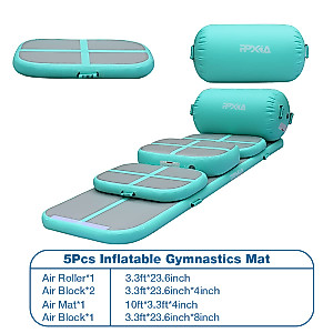 Gymnastics Mat Inflatable Tumbling Mat 4 inches Thickness Air Floor Tumble Air Tumbling Mat Set with Pump for Training Cheerleading Home Use Beach Park and Water Use (Green-5PCS)