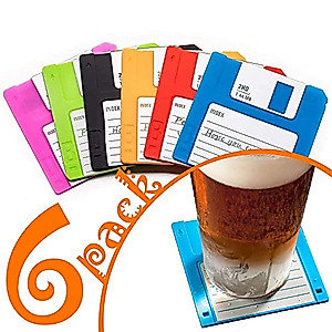 Aliance Set of 6 Silicon Floppy Disk Coasters Fun - Retro Coasters - Durable Heat Resistant - Non Slip - Good Gift