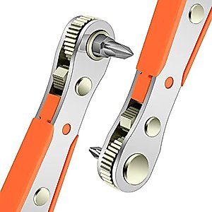 OSDUE Mini Ratchet Wrench,Right Angle Phillips Magnetic Screwdriver for Tight Spaces with 1/4" Drive High Torque Offset Reversible Mini Ratchet Offset Screwdriver for Tight Areas （1 Pc Ratchet Wrench）