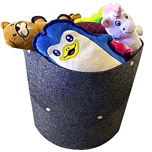 Jalousie Dog Toy Storage Basket Dog Toy Bin with Handle - Heavy Duty Thick Felt Extra Bonus Squeaky Dog Toy Included - Perfect for Organizing Pet Toys and Accessories Puppy Toy Storage for Easy Assess