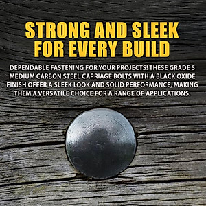 1/4"-20 x 1 1/4" (FT) Coarse Thread Grade 5 Carriage Bolts Medium Carbon Steel Black Oxide - Pack of 100