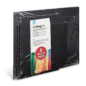 KINGART 880-8 Black 8 Pc. Multi-Size Artist Canvas Boards, Gesso Primed - 100% Cotton Rectangular Boards, Art Supplies for Oil and Acrylic Paint, 2 Ea. 5x7, 8x10, 9x12, 11x14
