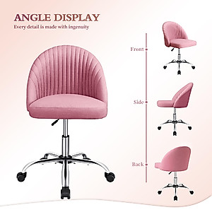 JUMMICO Home Office Desk Chair Vanity Chair Twill Upholstered Adjustable Mid-Back Armless Swivel Task Chair Modern Fabric Office Chairs with Wheels for Bedroom, Living Room, Make-up (Pink)