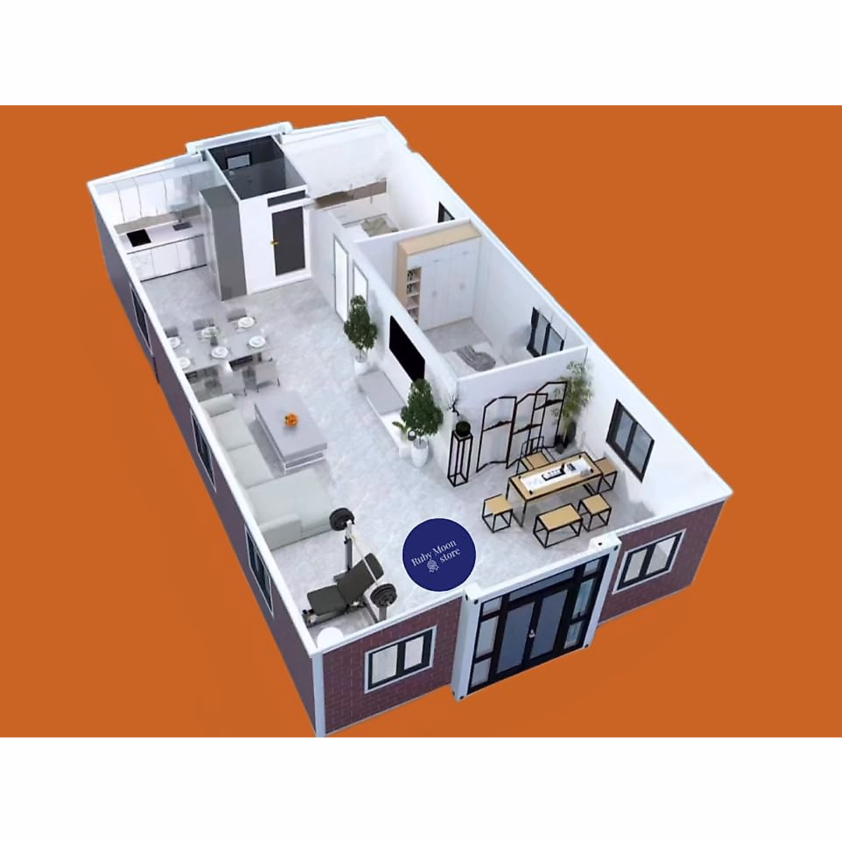 40ft House with Luxury Design, with 3 Bedroom, 1 Living Room, 1 Full Equiped Bathroom and Kitchen,Prefabricated Container House for Adults Living, Foldable Mobile Home Easy Setup & Move