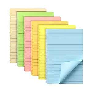 Mr. Pen- Lined Sticky Notes 4x6, 6 Pads, 45 Sheets/Pad, Pastel Color, Sticky Notes with Lines, Sticky Pads, Sticky Note Pads, Colorful Sticky Notes, Stickies Notes, Ruled Post Stickies