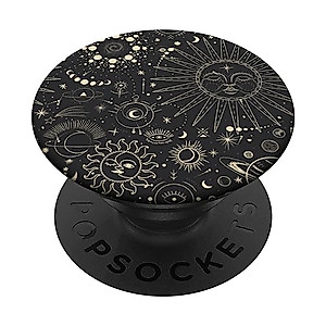 Astrological Space Stars Moon Sun Pattern Black PopSockets Standard PopGrip