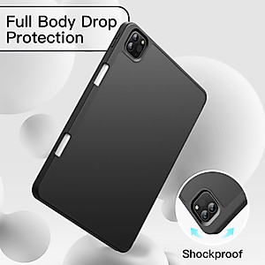 JETech Case for iPad Pro 11 Inch 2022/2021/2020 Model (4th/3rd/2nd Generation), with Pencil Holder, Support 2nd Pencil Charging, Slim Tablet Cover with Soft TPU Back, Auto Wake/Sleep (Black)