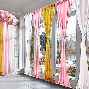 Backdrop Curtains Pink White Backdrop Drapes Fabric with Gold Sequin Backdrop for Birthday Party Baby Shower Girl Bedroom Decoration 5PCS 1.6ft×7ft