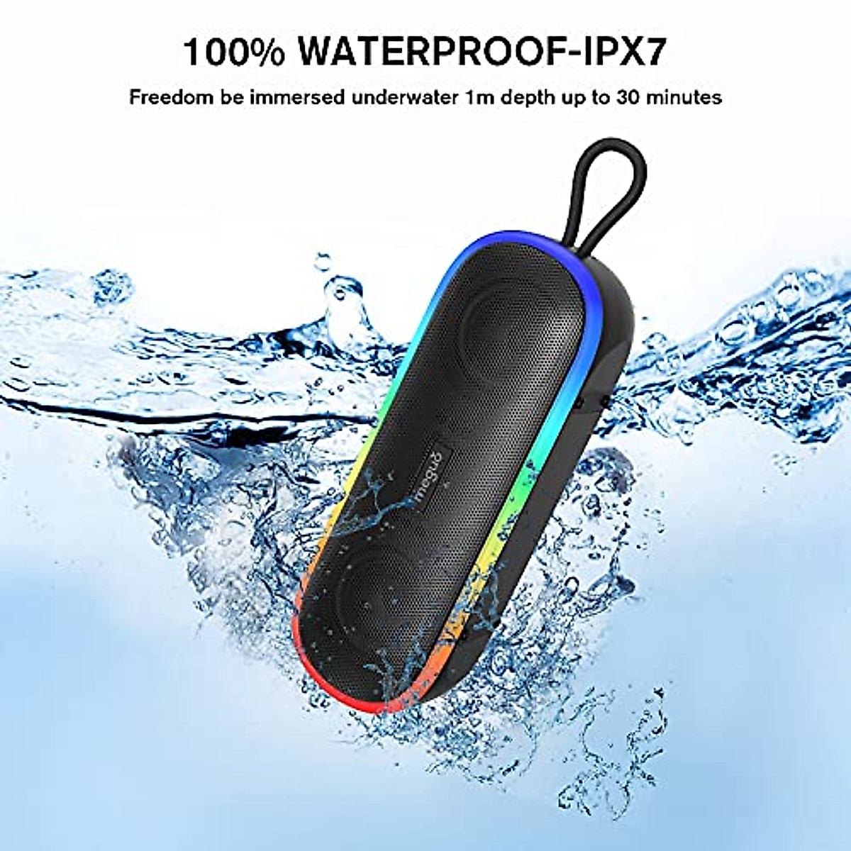 MEGUO Bluetooth Speakers, Wireless Portable Speaker 20W Stereo & Bass+ Sound,IPX7 Waterproof Bluetooth Speaker,24H Playtime for Home Party,Pool,Beach, Hiking, Camping (Black-1)
