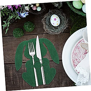 DOITOOL 12pcs Rabbit Tableware Set Silverware Pouches Burlap Cutlery Fork Bag Easter Fork Holder Bunny Cutlery Holder Easter Silverware Holder Easter Rabbit Non-woven Fabric Sleeve Desktop