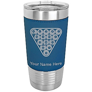 LaserGram 20oz Vacuum Insulated Tumbler Mug, Billiard Balls, Personalized Engraving Included (Faux Leather, Blue)