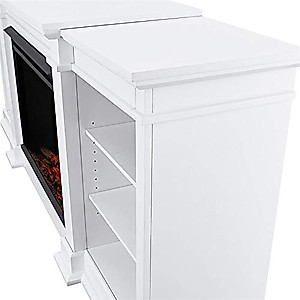 BOWERY HILL Contemporary Entertainment Fireplace Mantel Heater with Remote Control, Adjustable Led Flame, 1500W in White