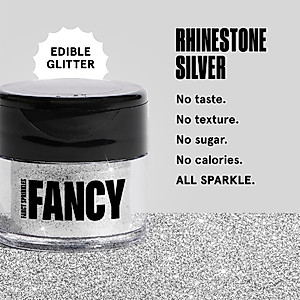 Fancy Sprinkles NYE Collection Rhinestone Silver Bulk Premium Edible Glitter, 100% Edible Glitter for Sparkling Food & Drinks No Taste or Texture (25gm)