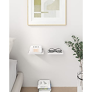 AREAJD 2 Pack Adhesive Wall Shelf, Stick on Shelf, Floating Shelves Wall, Bedside Shelf Wall Mount, Phone Holder for Wall, Acrylic Outlet Shelf for for Security Cameras, Baby Monitors, Speakers