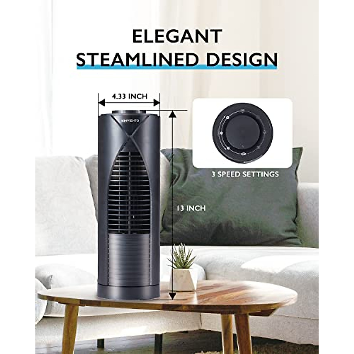 Kimviento Small Tower Fan, 80° Oscillating Fan, Portable Desk Table Fan with 3 Speeds, Quiet Cooling, 13 Inch Personal Bladeless Fan for Bedroom Home Office Desktop