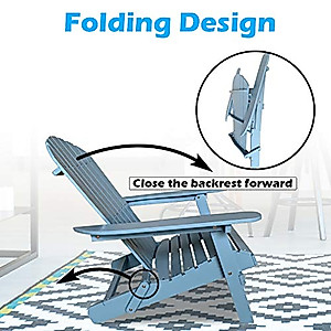 FDW Lawn Folding Adirondack Outdoor Patio Seating Fire Pit Wood Chairs for Adults Yard Garden w/Natural Finish, Turquoise